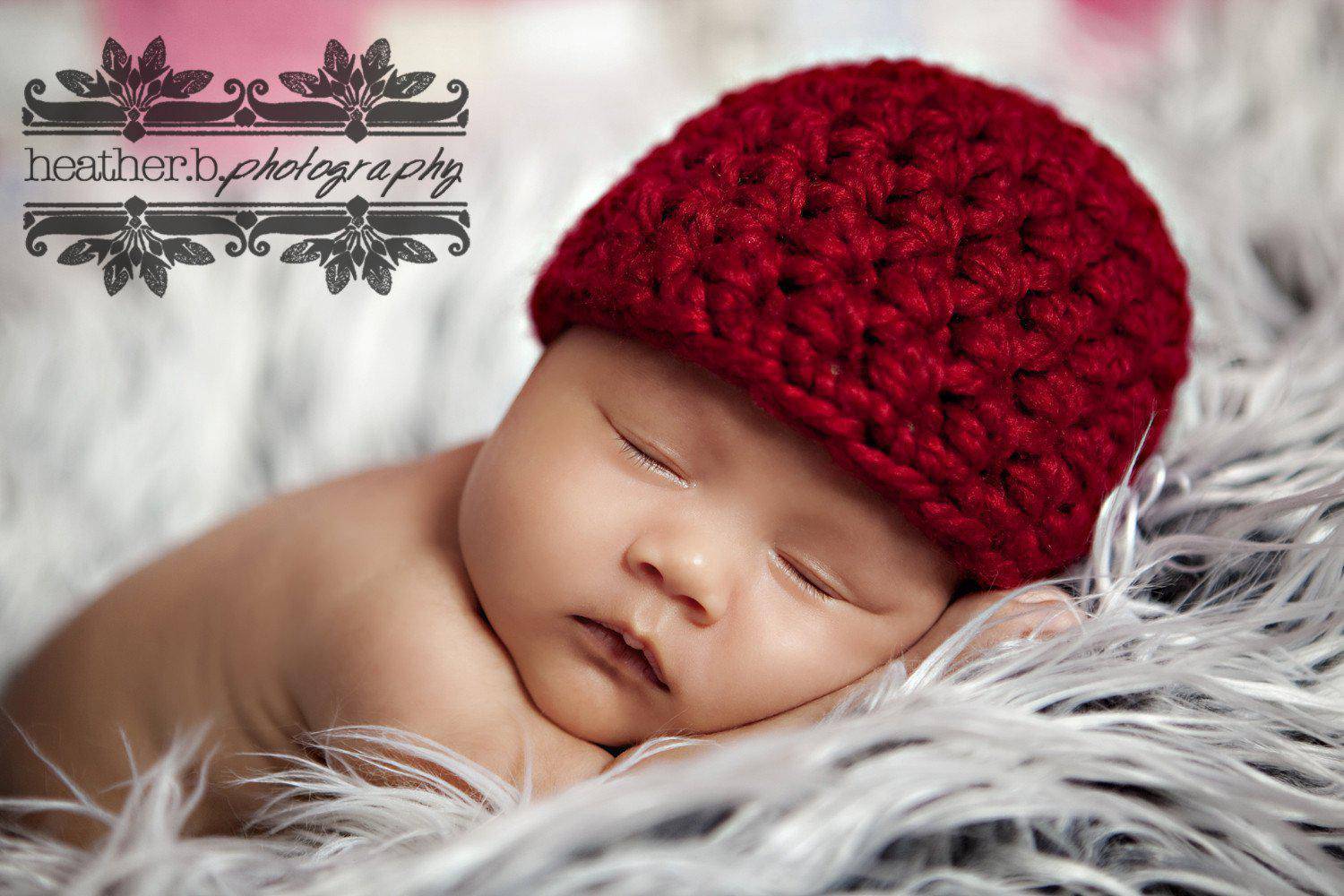 Chunky Red Newborn Baby Hat – Beautiful Photo Props